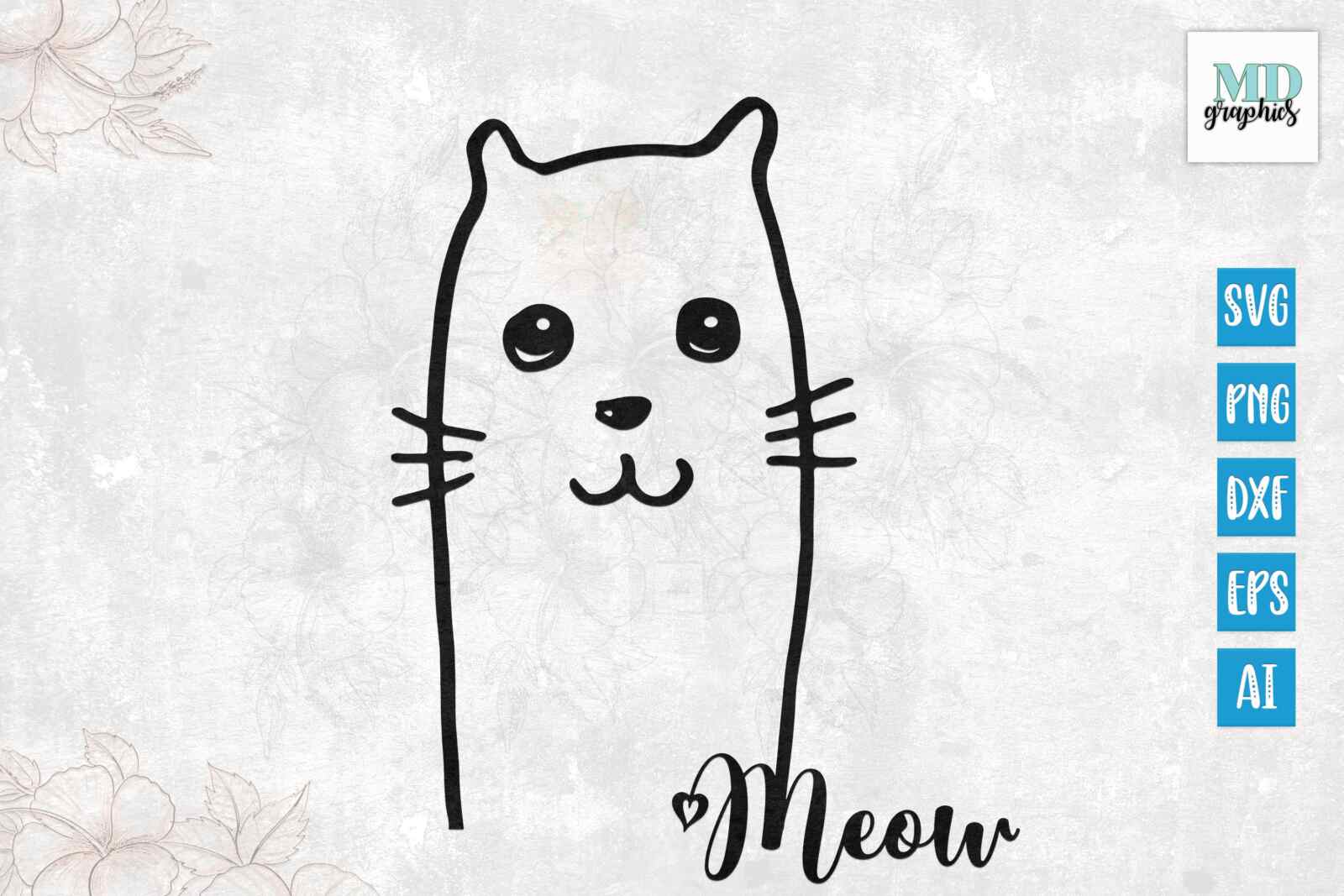 Cute Cat Meow SVG and PNG File for Crafts
