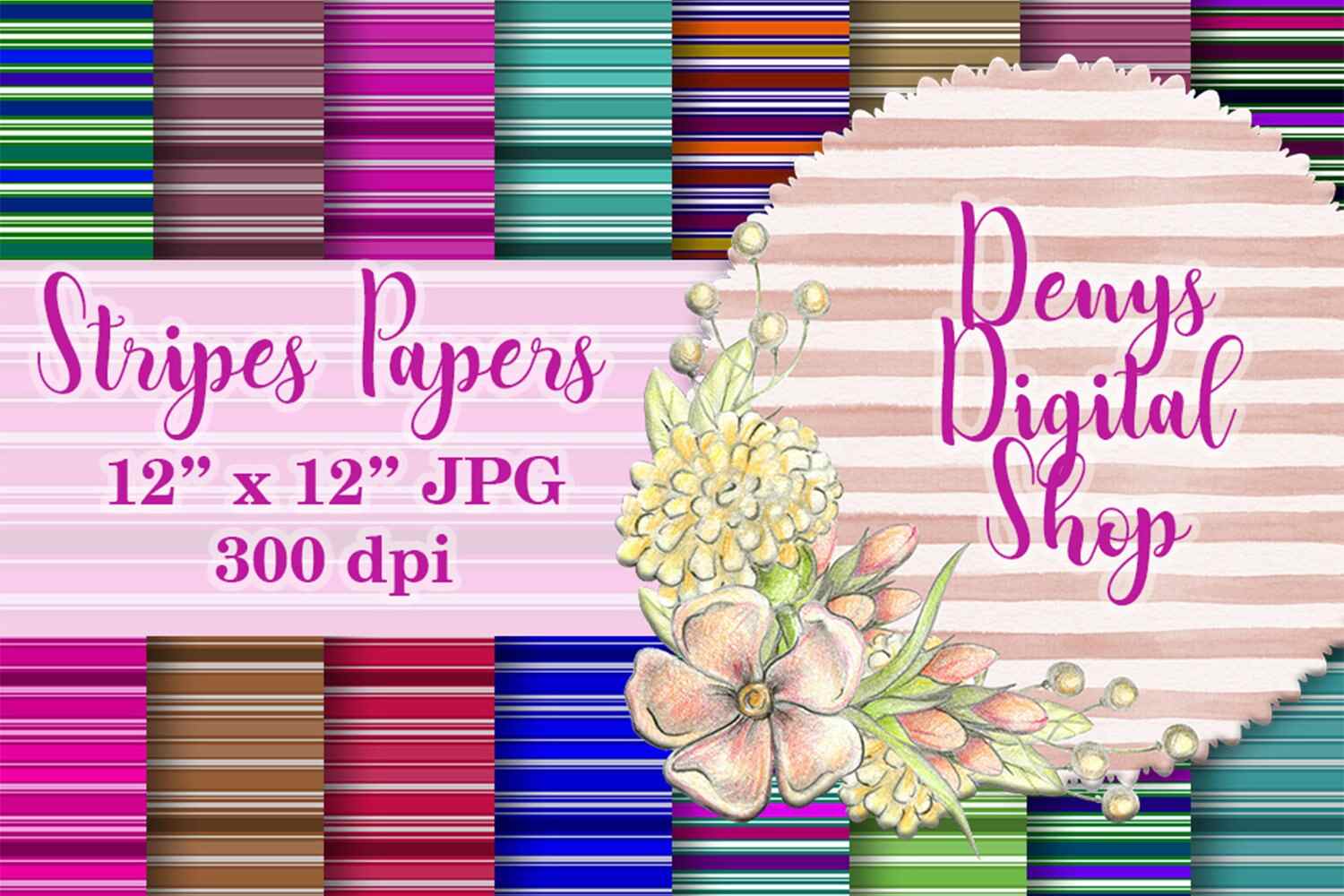Striped Digital Paper Pack Backgrounds for Printable